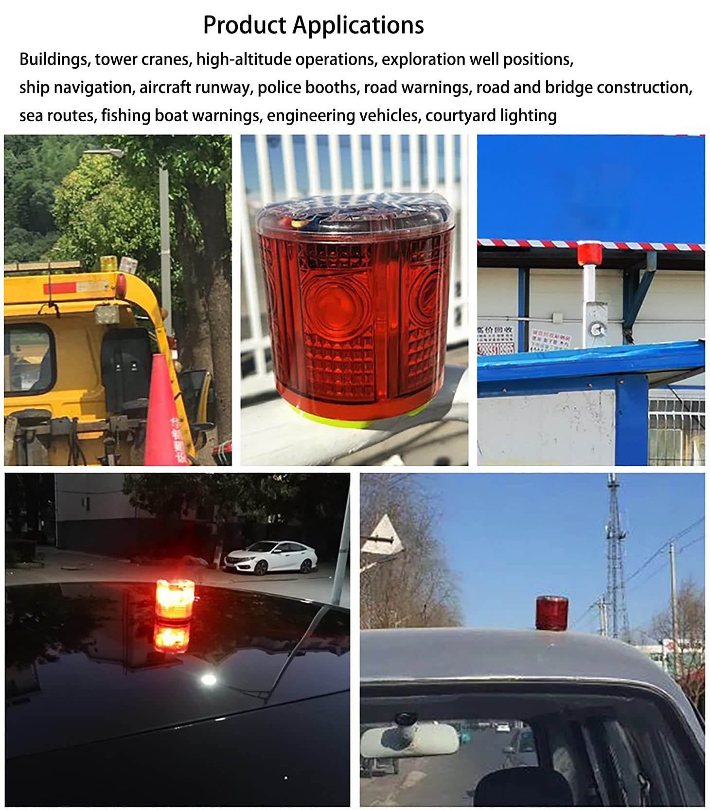 Solar Strobe Warning Light, with Strong Magnetic Base High Bright LED Flashing 360° Wireless Control Automatically Turn On Waterproof IP65 for Construction, Traffic, Factory, Safety Sign (Red)