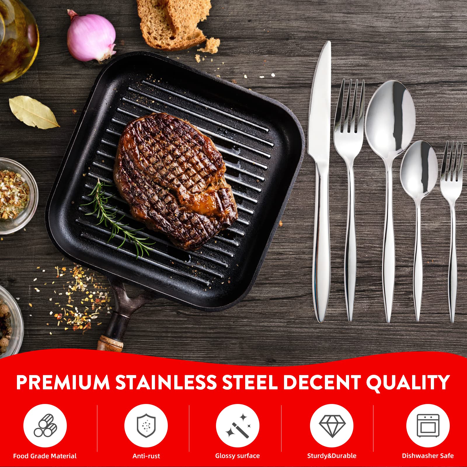 30 Pieces Silverware Set Serving for 6, Stainless Steel Flatware, Mirror Polished Utensil Cutlery, Resturant Home Kitchen Essentials Tableware, Include Knives Forks Spoons