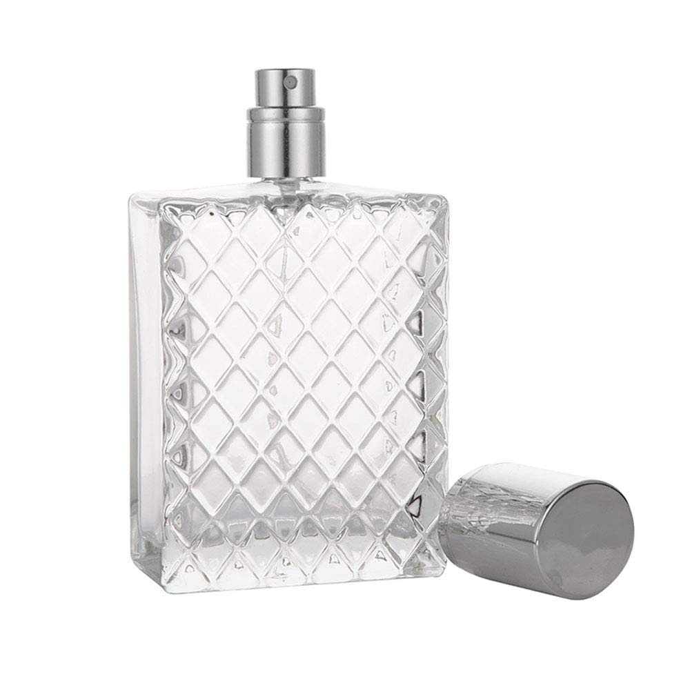 JJKMALL 100ML 3.4oz Glass Spray Bottles for Essential Oils, Perfumes, Empty Clear Mist Spray Bottle with Silver Aluminum Sprayer - (1Pack) 1pc Funnel Filler 1PC 3ml Dropper 1pc Storage Gift Bag