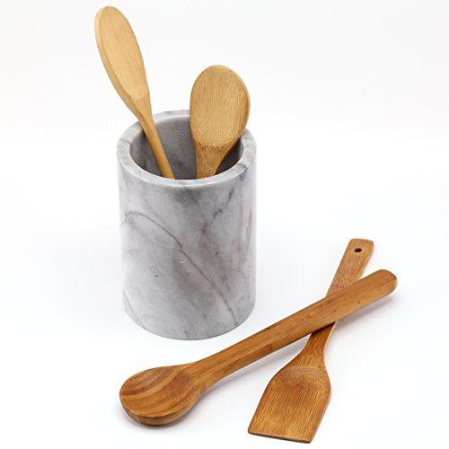 Creative Home Natural Marble Tool Crock Utensil Holder Organizer Wine Cooler, 5" Diam. x 7" H, Off-White (color may vary)