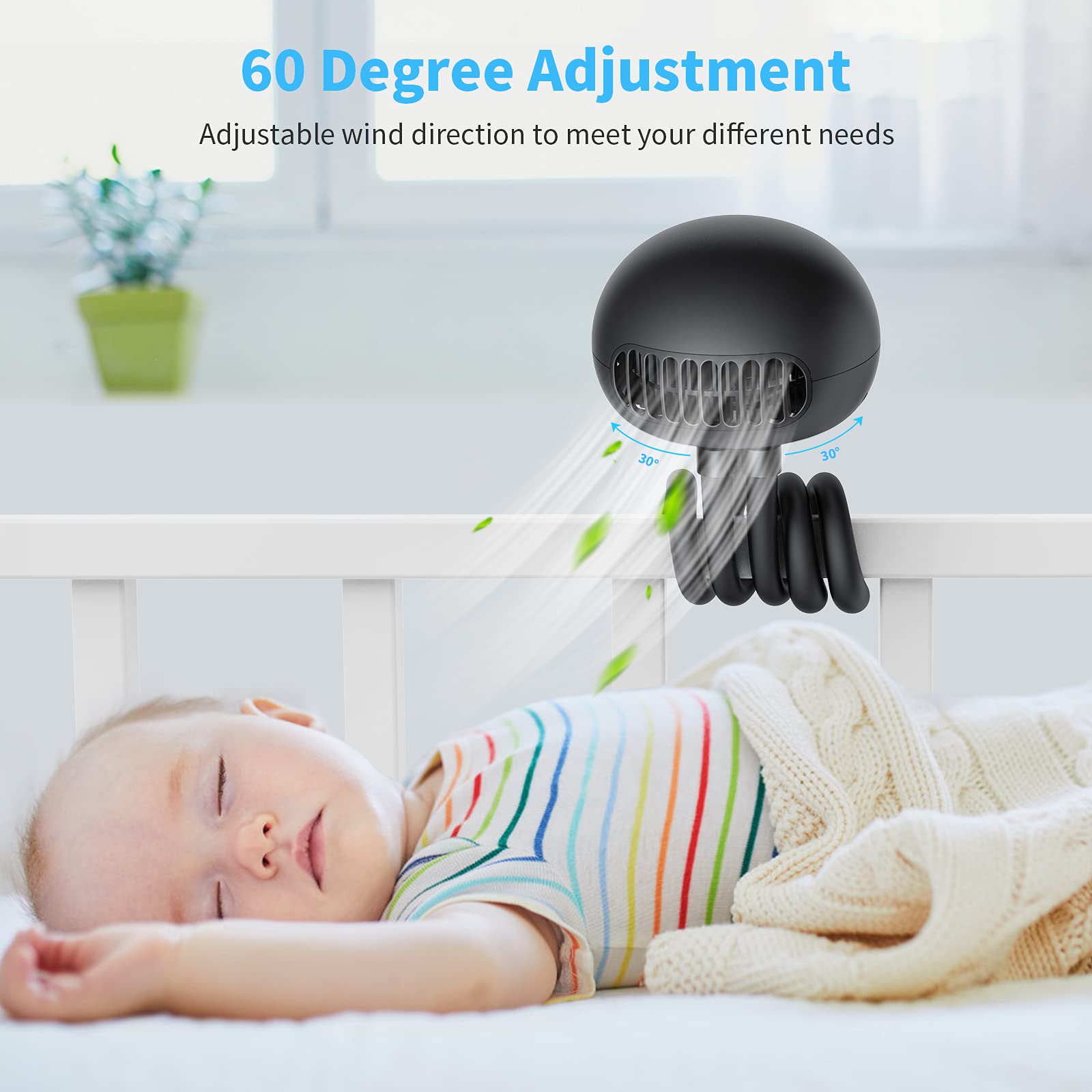 SMARTDEVIL Portable Clip on Stroller Fan, 3000mAh for Baby, 3 Speed Battery Operated Personal Desk Fan with Flexible Tripod, Mini Handheld Fan for Car Seat, Treadmill, Camping (Black(3000mAh))