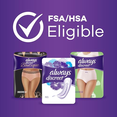 Always Discreet Adult Incontinence & Postpartum Pads for Women, Size 3, Light Absorbency, Regular Length, 30 Count x 3 Packs (90 Count total)