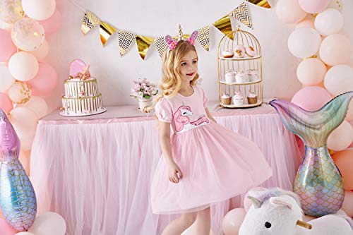 DXTON Toddler Summer Dresses Casual Short Sleeve Girl Tutu Party Dresses SH4570-3T Pink