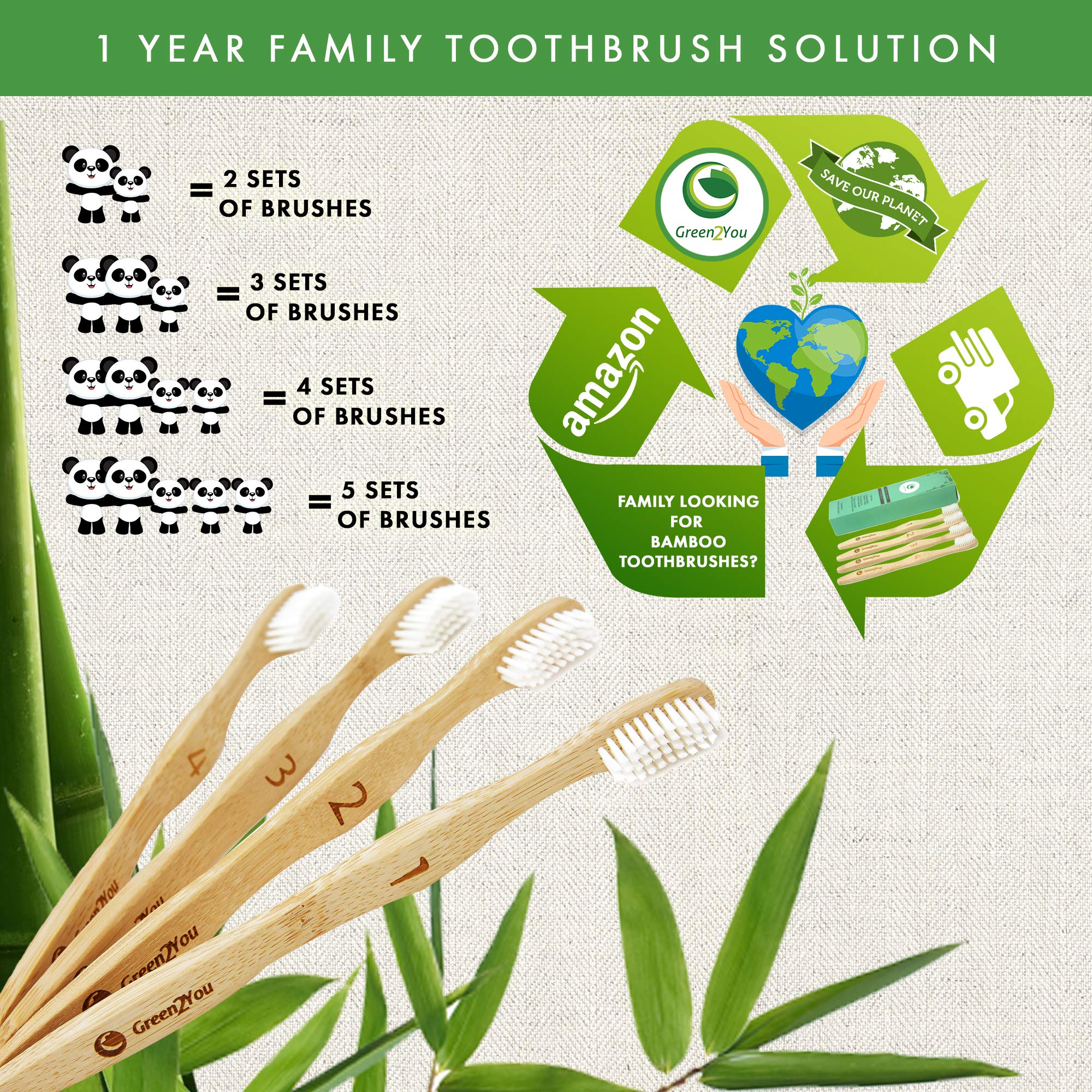 Green2You - Set of 4 Bamboo Toothbrushes