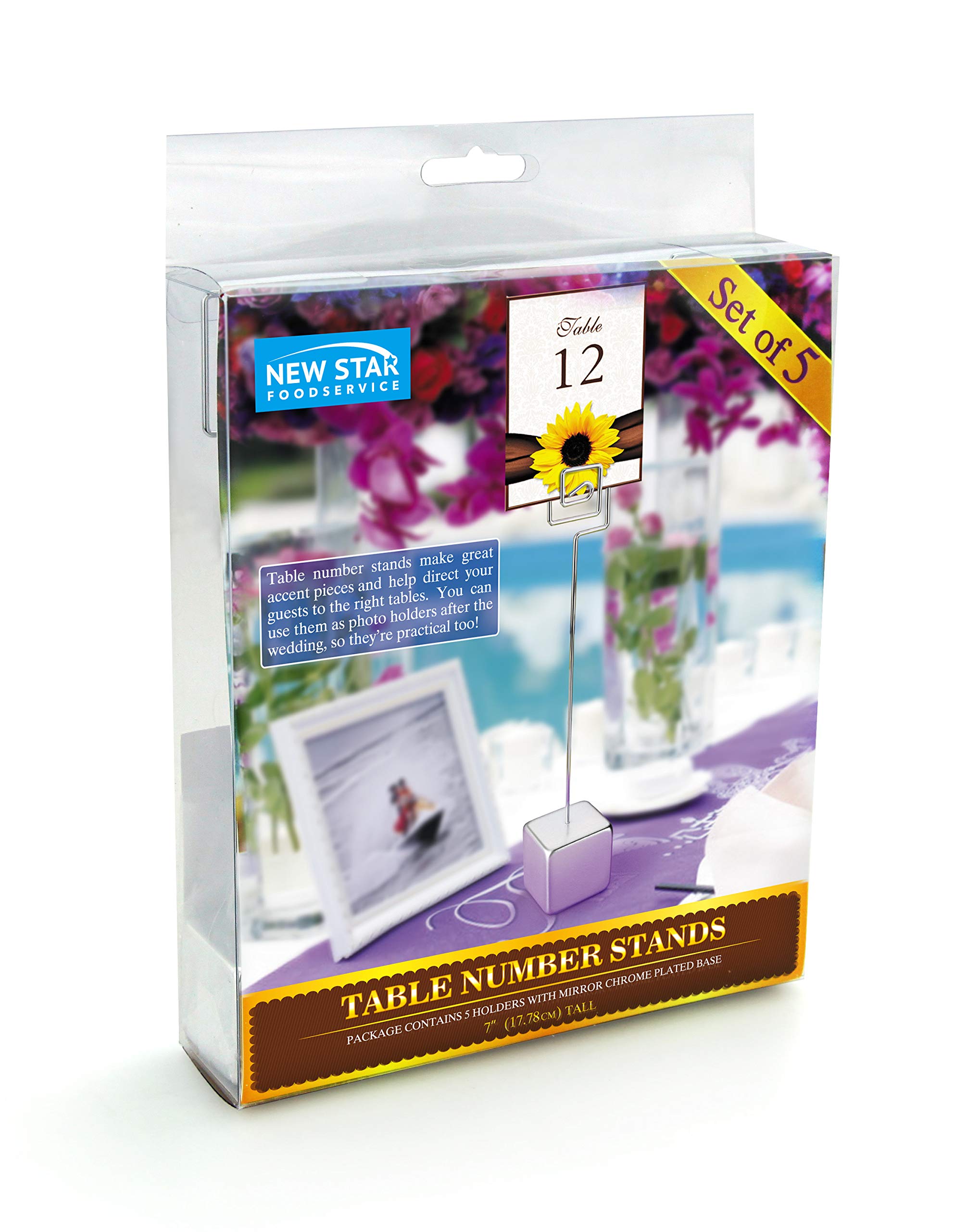 New Star Foodservice 27938 Wire Square Base/Table Number Holder/Number Stand/Place Card Holder, 7-Inch, Set of 5