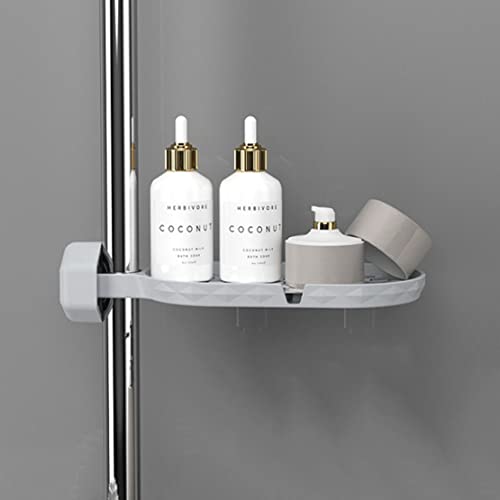 ANHORTS Kitchen Faucet Shelf Caddy Over The Sink, Sponge Holder Buckle Fixed, Organizer for Bathroom Shower Column, Soap Drainer Dish Drying Rack with Draining Board Tray, Grey- 7 inches