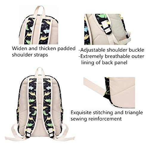 3Pcs Cool Dinosaur Prints Elementary Girls Boys Backpacks with Lunch Bag, Capacity School Bag Back Packs for Boys
