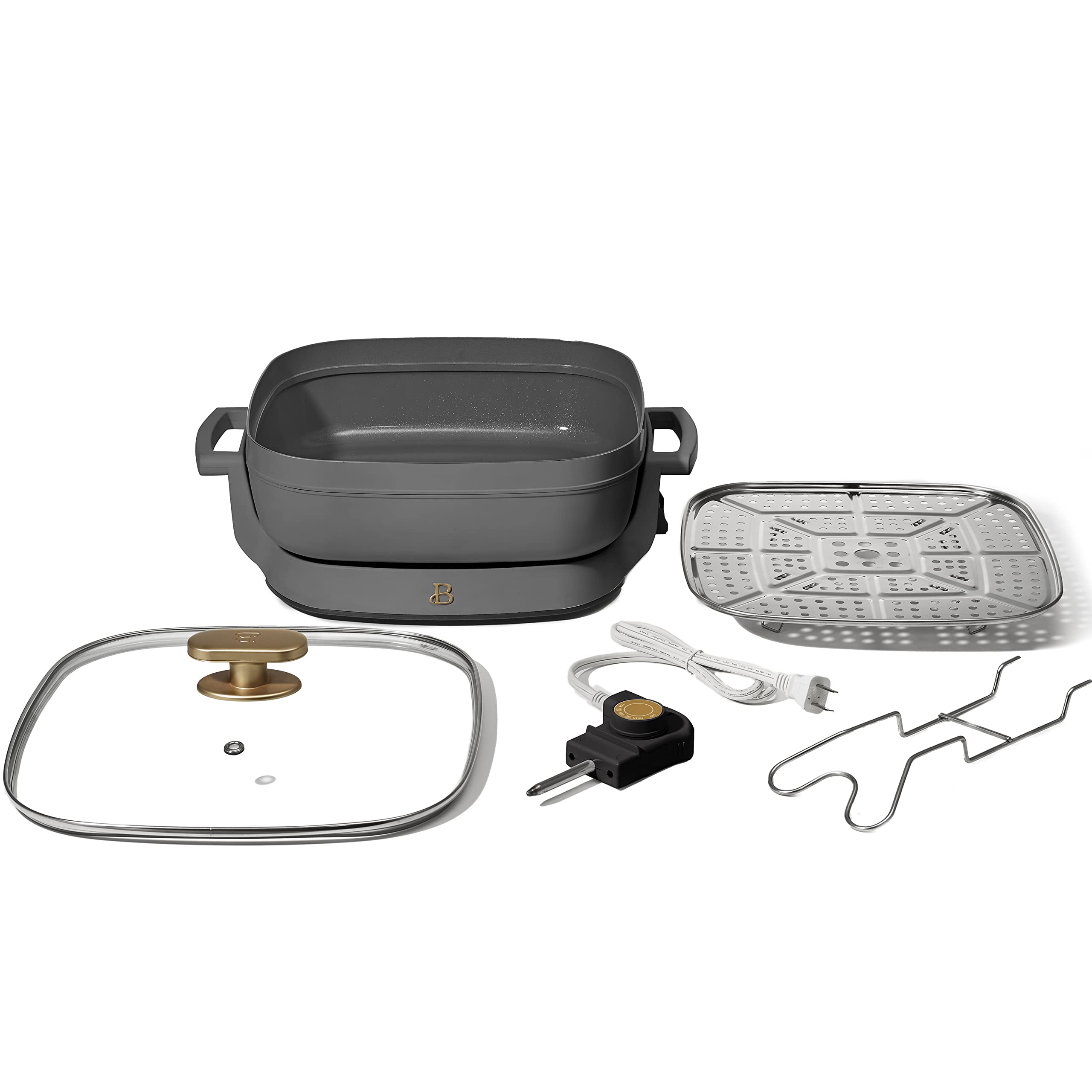 5-in-1 Electric Expandable Skillet, Oyster Grey by Drew Barrymore, Up to 7 QT