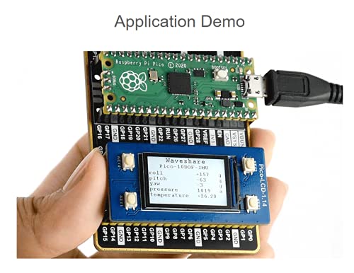 Raspberry Pi Pico Evaluation Kit (Type B) RPi Pico with Pre-Soldered Header+1.14 inch LCD Display+10-DOF IMU Sensor+GPIO Expander+Dual GPIO Expander
