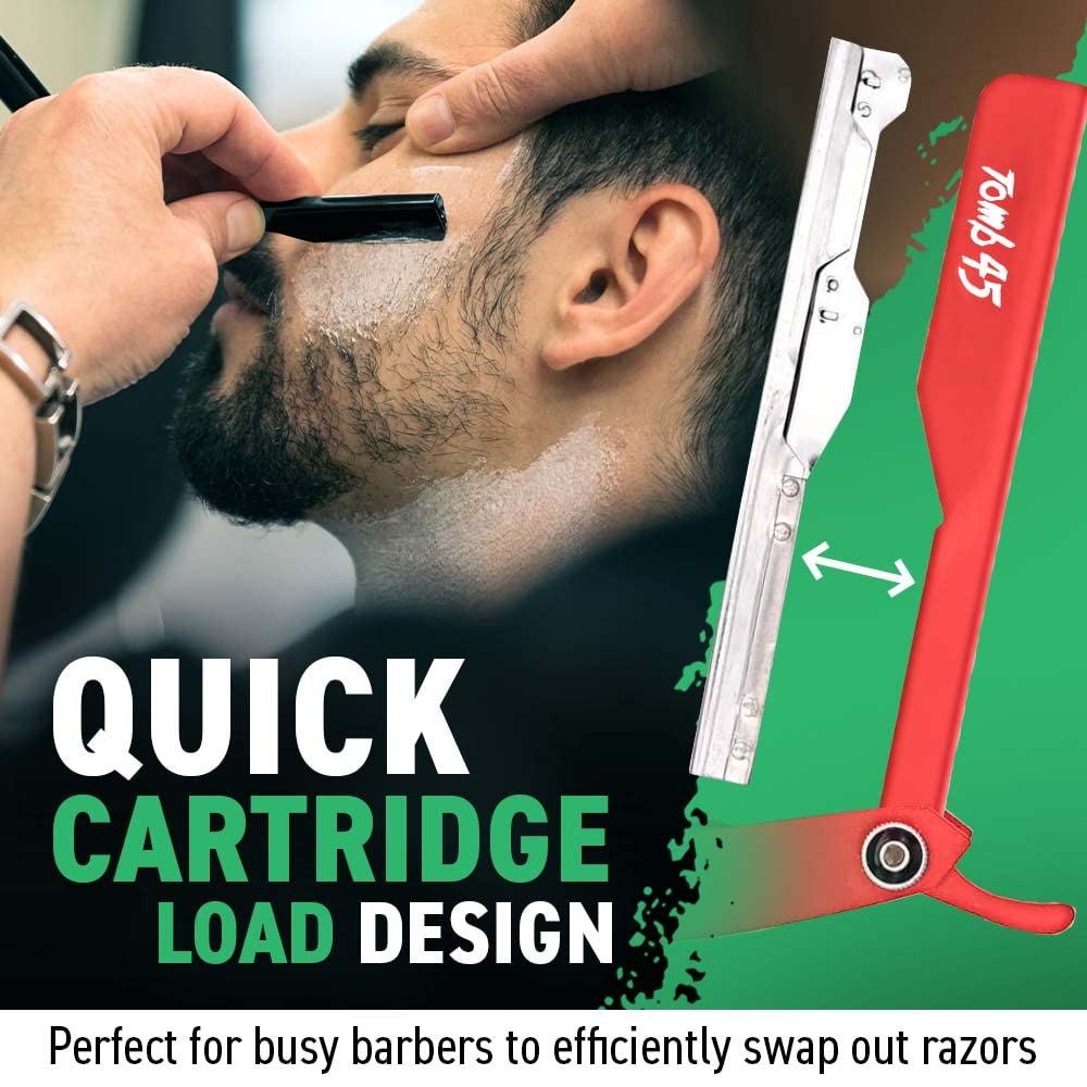 Tomb 45 Triple Cartridge Razor Holder | Disposable Razor Safety Handle For Barbers | 100% Metal Grip & 3 Adjustable Blade Exposure Options For Shaving (Green)
