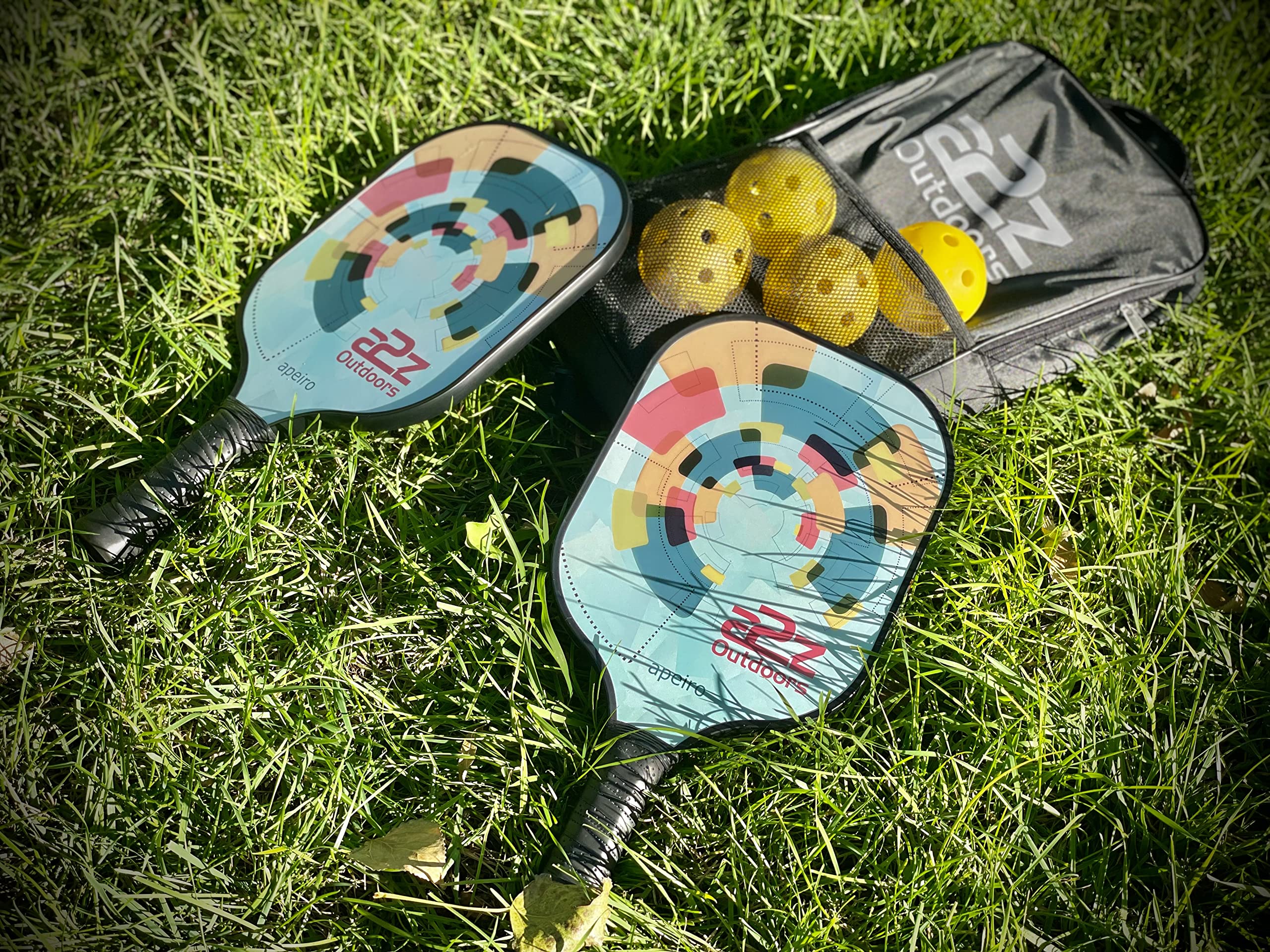 a2z Apeiro Pickleball Paddles Set of 2, Fiberglass Surface, 4 Balls, One Pickleball Bag
