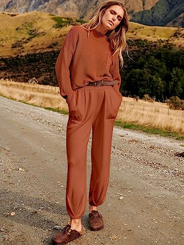ANRABESS Women's Two Piece Sweater Sets Long Sleeve Knit Pullover Tops Casual Pants Sweat Outfits Set Matching Lounge Set 2023 Fashion Clothes Loungewear 1082xiuhong-M