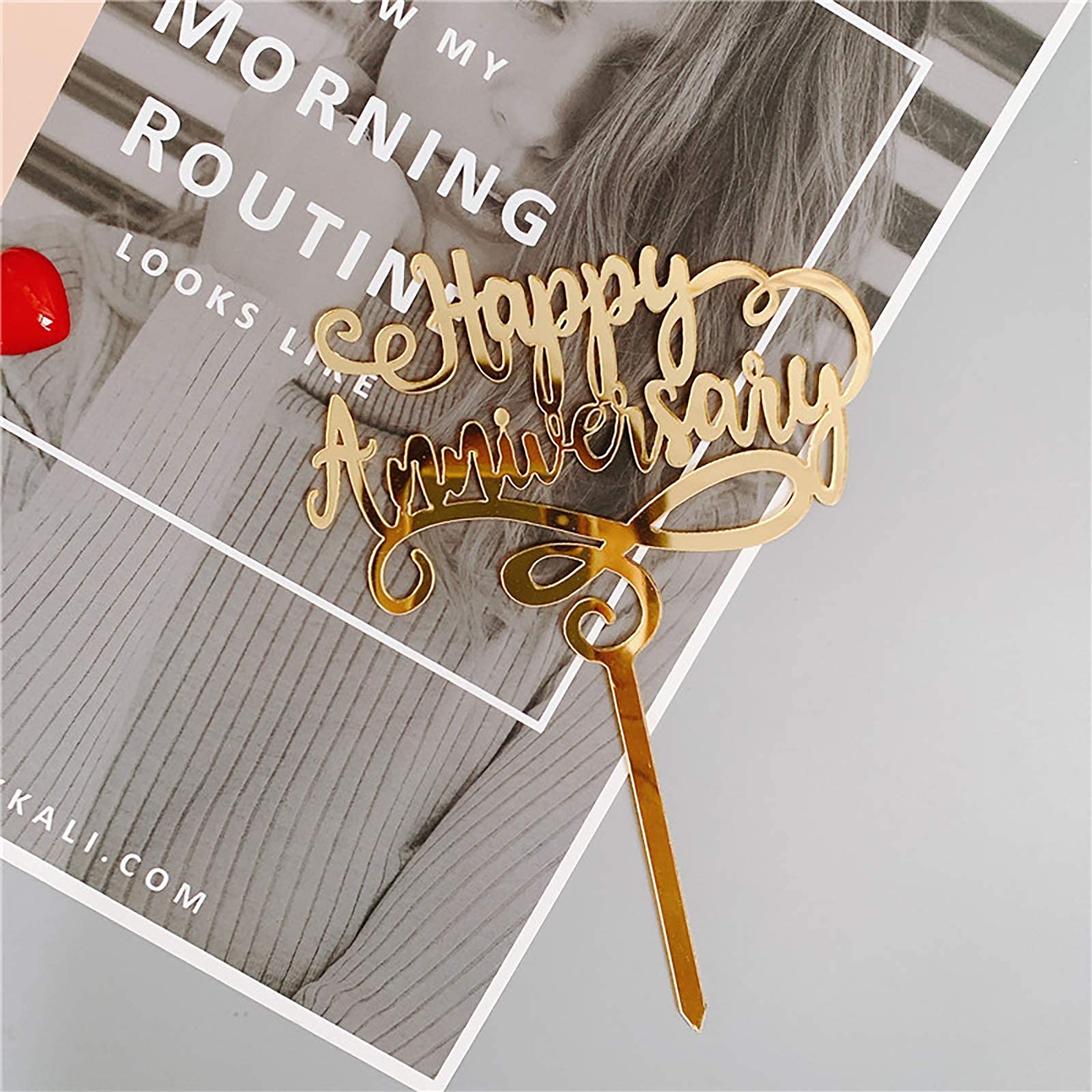 6pcs Happy Anniversary Cake Topper, Gold Sliver Wedding Anniversary Acrylic Cake Toppers, Happy Anniversary Party Decorating supplies