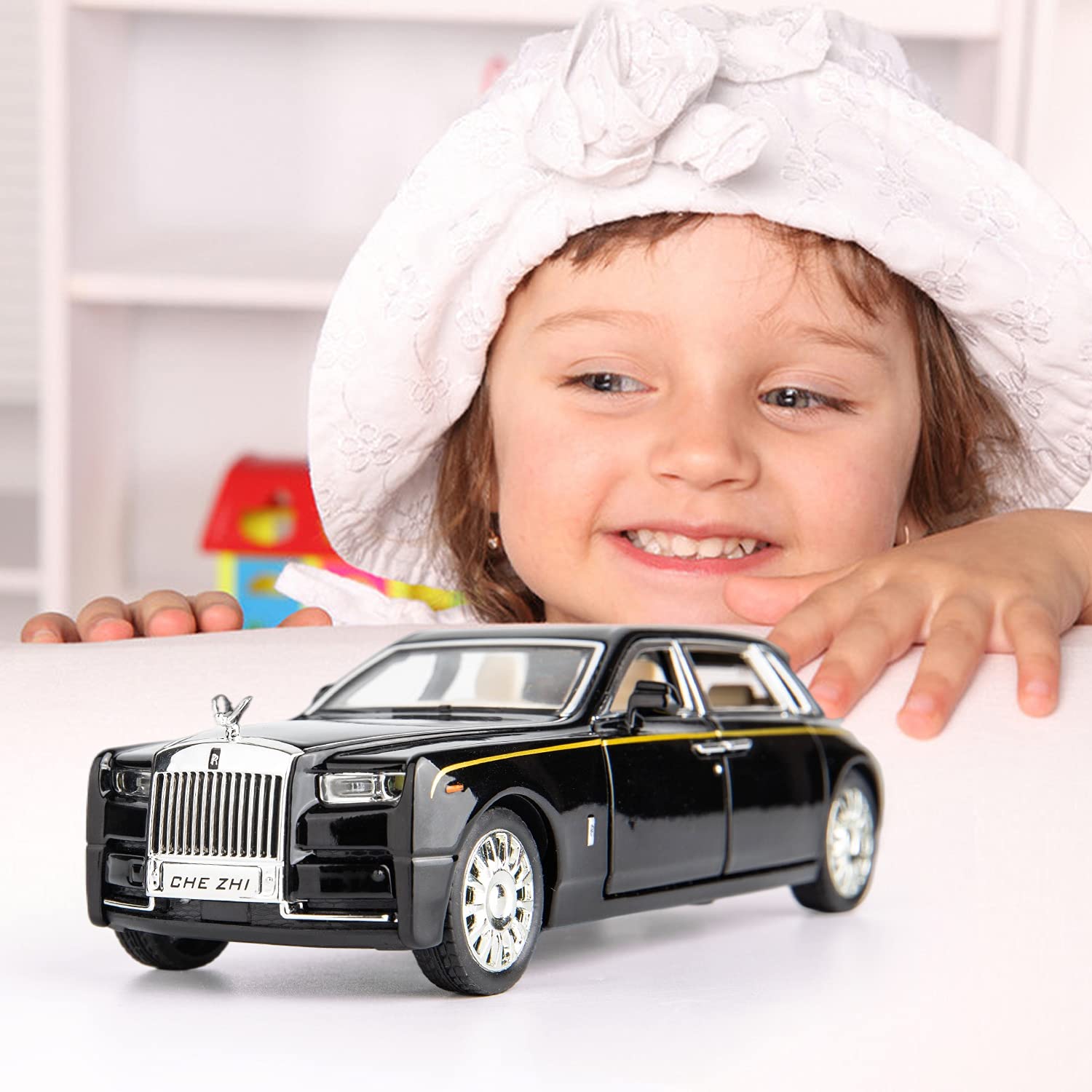 BDTCTK 1/32 Rolls-Royce Phantom Model Car,Zinc Alloy Pull Back Toy car with Sound and Light for Kids Boy Girl Gift (Black)