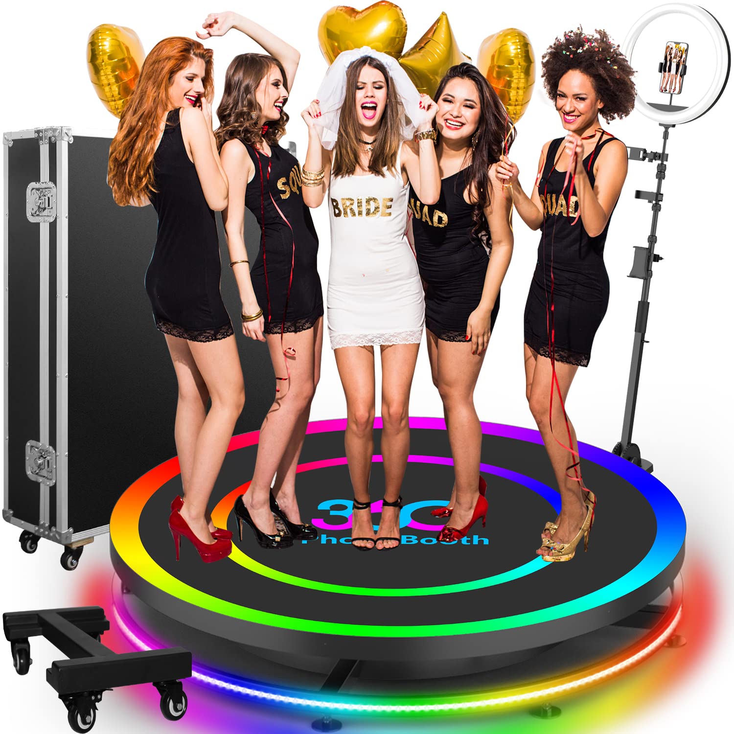 360 Photo Booth Machine for Parties Christmas Live Streaming Wedding Abyss Style Automatic Spin Camera Stand with Ring Light Selfie Holder 360 Video Platform 100cm/39.4'' with Flight case