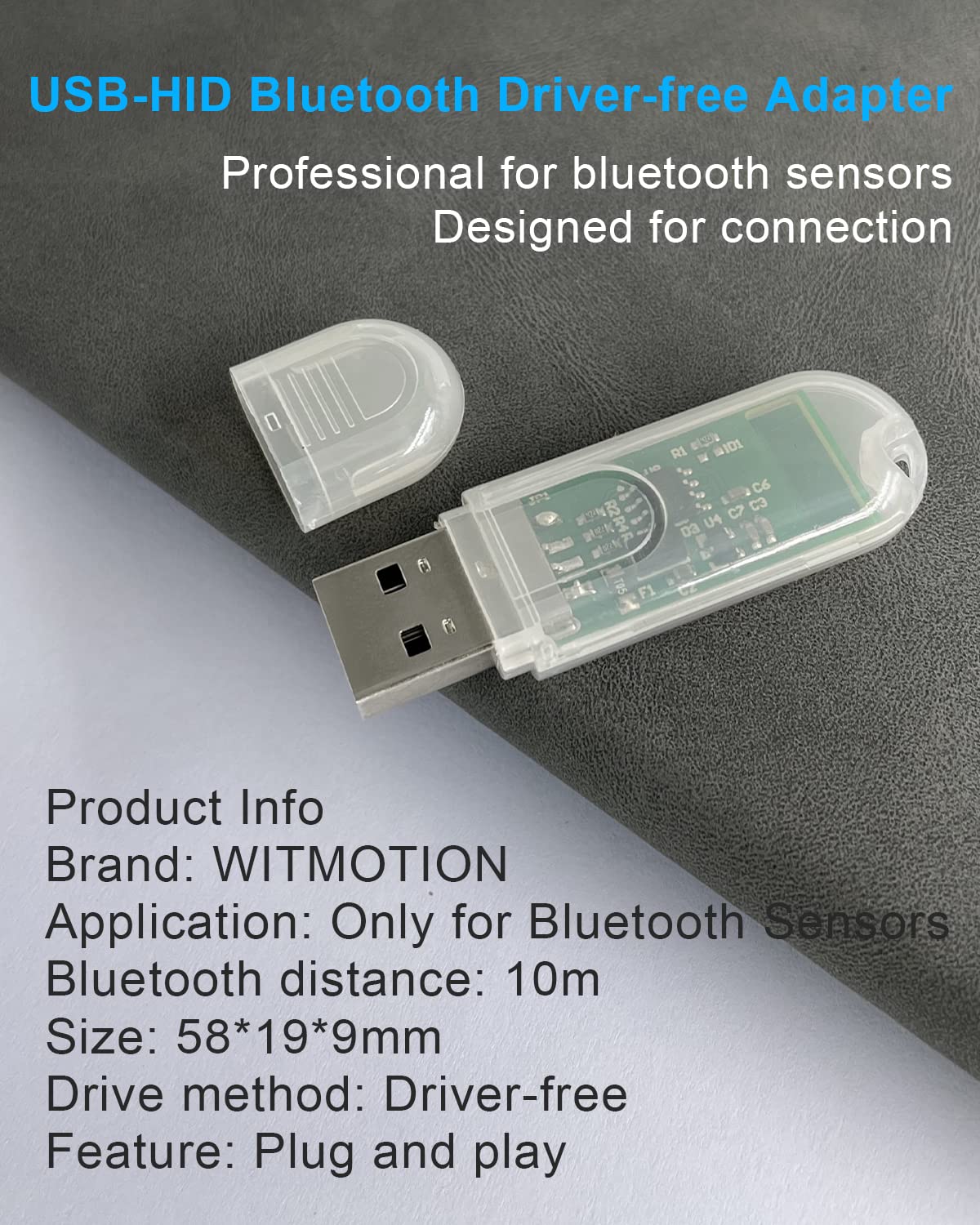 WitMotion USB-HID Wireless Bluetooth 2.0 Adapter, HID Tech, BT-02 Chip【CH340 Driver, Anti-Dust, Small-in-size, Plug & Play】Bluetooth Dongle for WITMOTION Bluetooth 2.0 Sensors (BWT61/BWT61CL/BWT901CL)