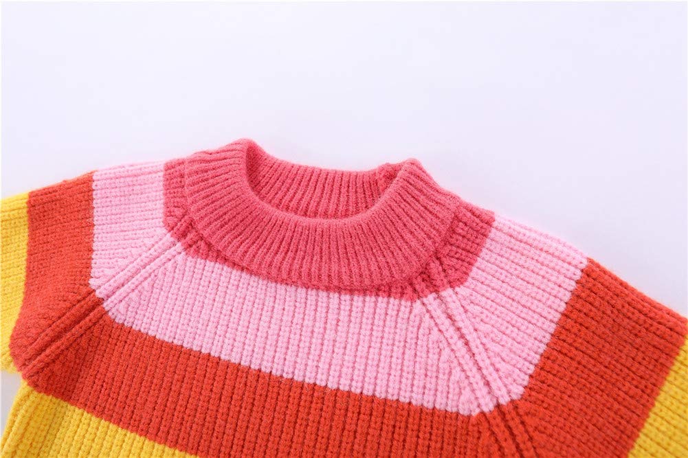 Mud Kingdom Fall Tops Baby Boys Girls Rainbow Stripes Ribbed Knit Color Block Long Sleeve Sweater Pink 12-18 Months