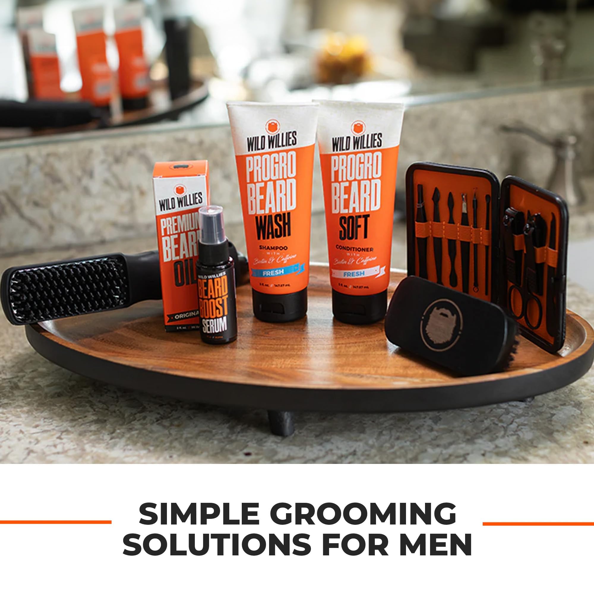 Wild Willies All-in-One Beard Growth Kit - Includes Beard Boost Serum Oil & Growth Supplement, & Boar Bristle Brush - Perfect Beard Care for Men - Achieve Thicker, Fuller, Healthier Beard
