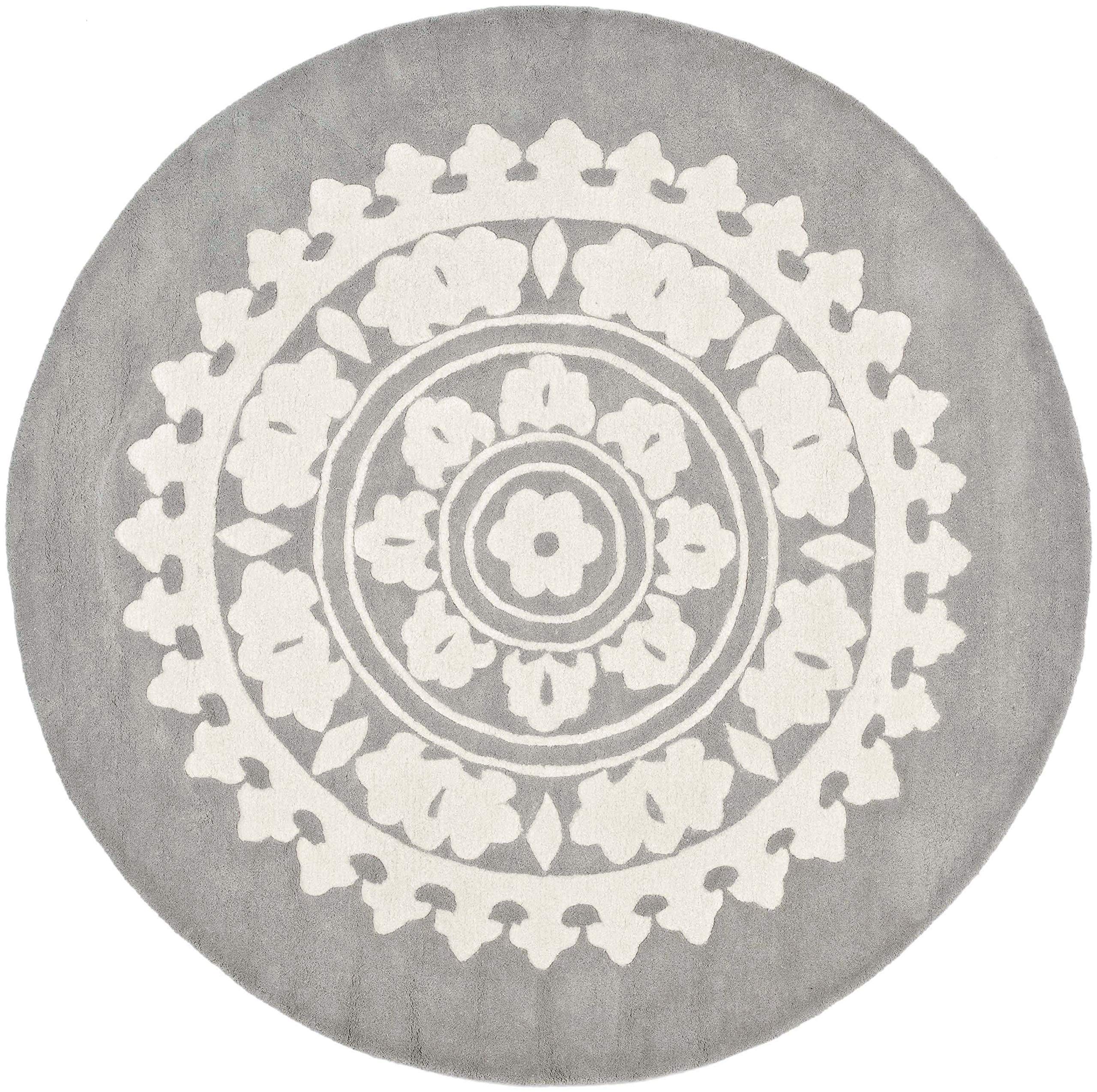 SAFAVIEH Soho Collection 4' Round Light Grey/Ivory SOH732K Handmade Premium Wool & Viscose Area Rug