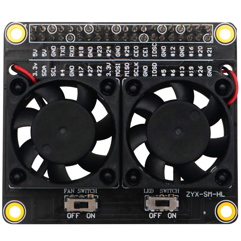 Raspberry Pi Fan 4B Dual Cooling Fans and Automatic Discoloration LED, Raspberry Pi GPIO Expansion Board for Raspberry Pi 4B / 3B+ / 3B / 3A+