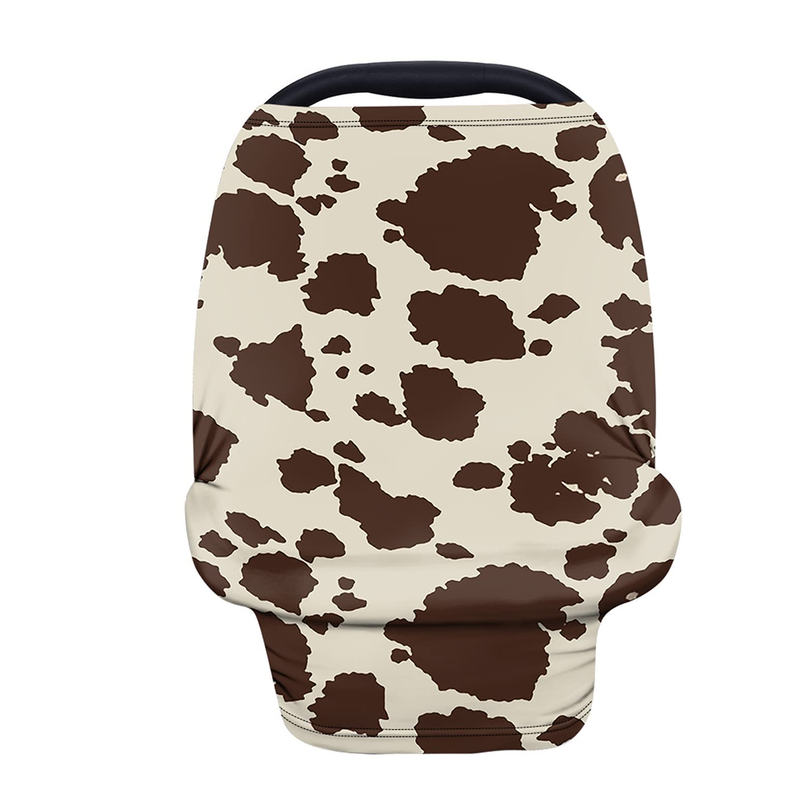 Wanyint Brown Cow Nursing Cover Carseat Canopy Cover Adorable Animal Fur Print Car Seat Covers for Babies Girls Boys Breathable Nursing Cover for Boys Girls