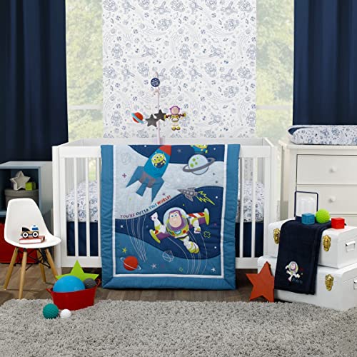 Disney Toy Story Outta This World Blue and White Fitted Crib Sheet