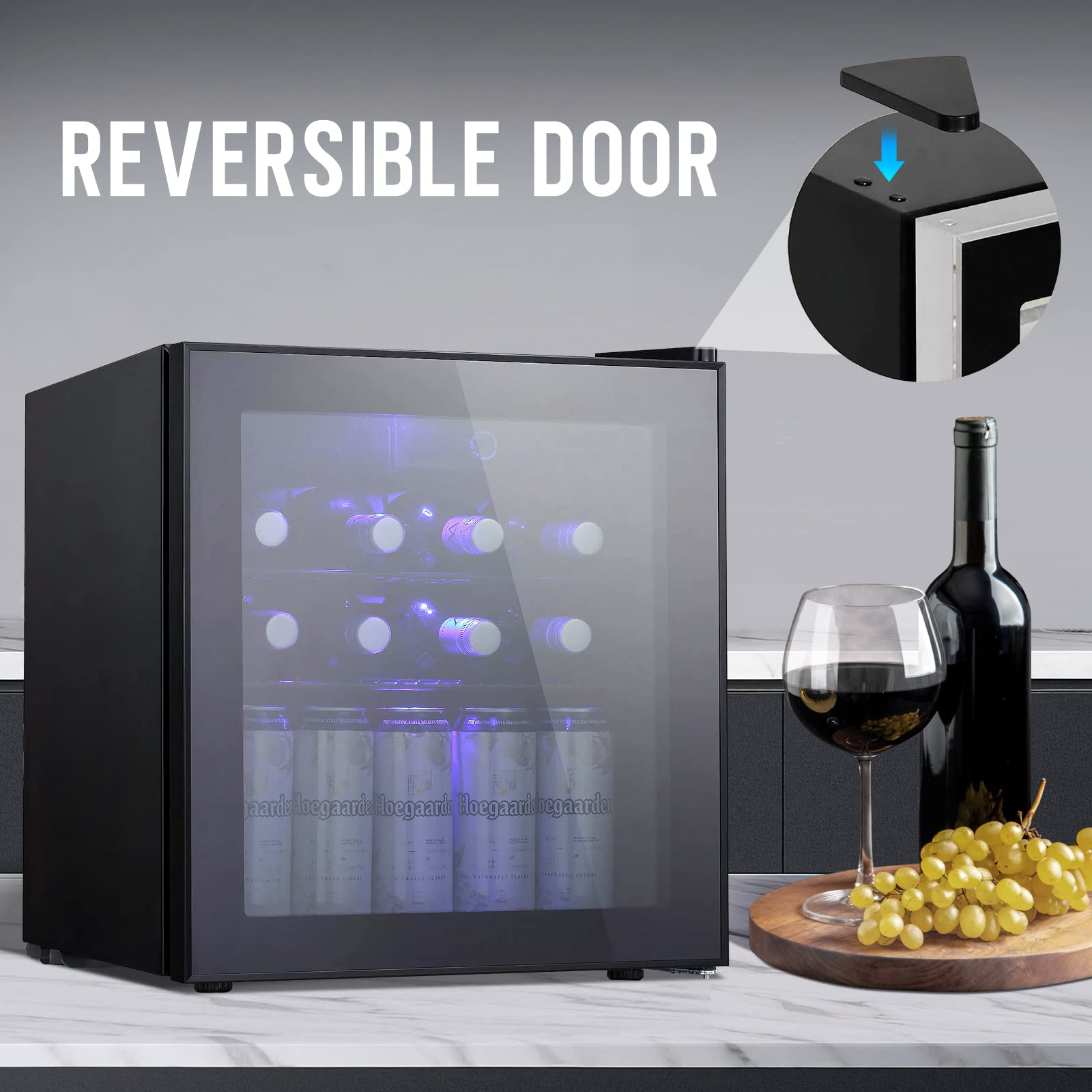 Antarctic Star 1.6cu.ft Wine Cooler/Cabinet Beverage Refigerator, Small Wine Cellar for Soda Beer, Counter Top Bar Fridge, Quiet Operation Compressor, Freestanding, Black Glass Door…