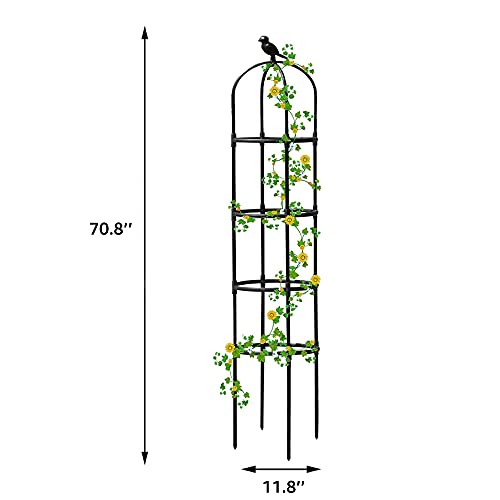 Anothera 6ft Rustproof Metal Pipe with Heavy Duty Plastic Coated, Garden Outdoor Indoor Potted Plant Support, Round Obelisk Trellis for Climbing Vine(Black)