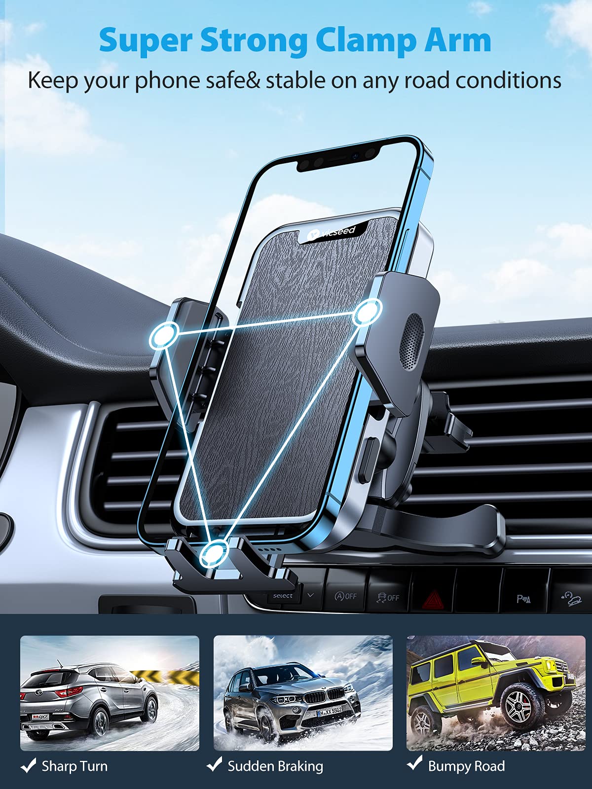 VICSEED [Military Certified] Car Phone Holder Mount, [Strongest Grip & Won't Slip] Air Vent Cell Phone Holder Car Hands Free Easy Clamp Car Vent Phone Mount Fit for iPhone 13 Pro Max Mini All Phones