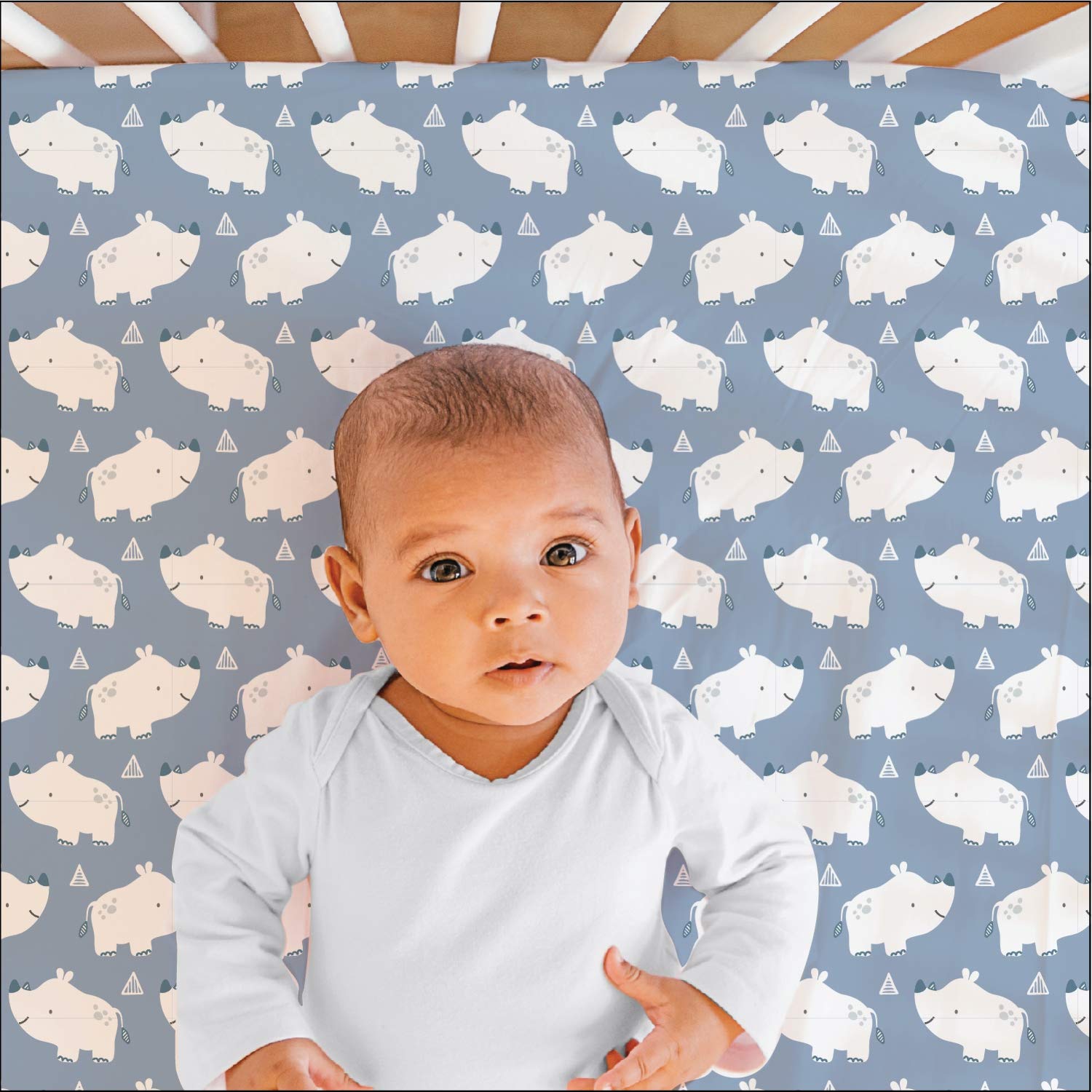 The Peanutshell Crib Bedding Set for Boys or Girls, Unisex 3 Piece Blue Rhino Nursery Collection