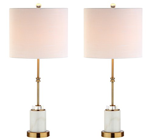 JONATHAN Y JYL5003A-SET2 Set of 2 Table Lamps Harper 27" Marble/Crystal LED Table Lamp Modern Contemporary Bedside Desk Nightstand Lamp for Bedroom Living Room, White/Brass Gold