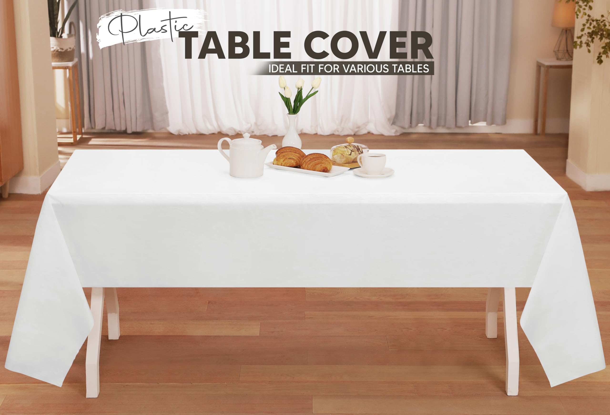 Utopia Kitchen Plastic Table Cloth Disposable (12 Pack - 54x108 Inch) White Rectangle Tablecloth Waterproof Stain Resistant Party Table Cover