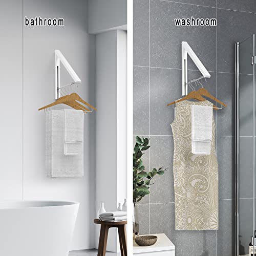 Anjuer Folding Clothes Hanger Wall Mounted Retractable Clothes Rack, Aluminum, Easy Installation, White