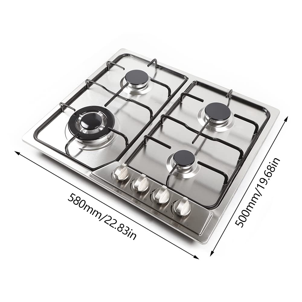 23″x20″ Built in Gas Cooktop 4 Burners Stainless Steel Stove with NG/LPG Conversion Kit,4 Burner Stove Gas Propane Range Tempered Ignition Camping Glass Cooktop