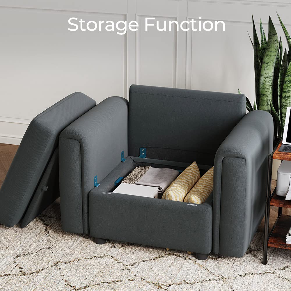 LINSY HOME Modular Sectional Sofa with Storage, Washable Sectional Couch, Covers Changeable, Single Couch Modular Chair to Extend Your Sofa, Dark Grey