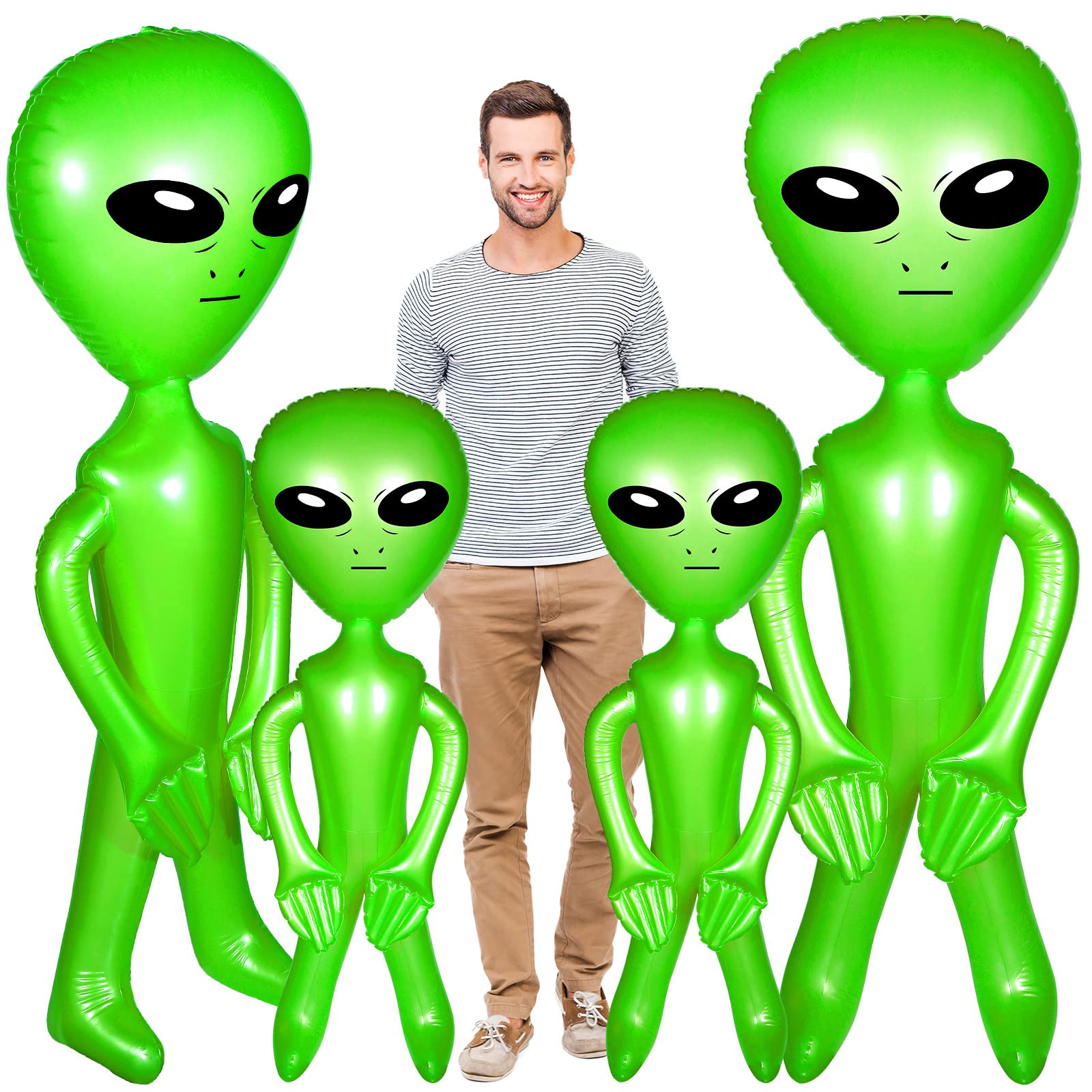4 Pieces 63 Inch 35 Inch Inflate Alien Jumbo Alien Giant Inflatable Alien Blow up Alien Inflate Toy for Party Decorations, Birthday, Halloween, Alien Theme Party (Green)