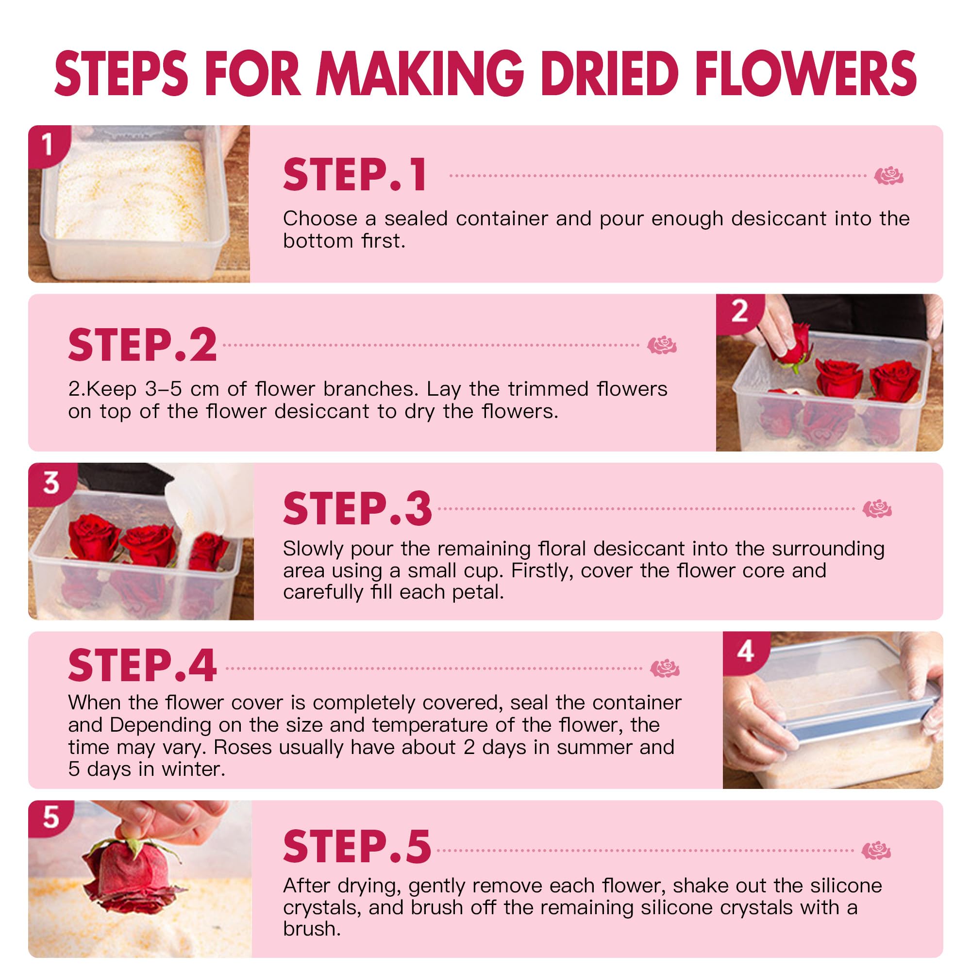 2LBS Silica Gel Flower Drying Crystals,Bouquet Preservation Color Indicating Reusable, Ultra Premium Silica Gel for Drying Flowers.