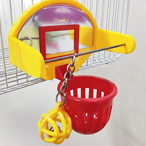 QBLEEV Bird Basketball Toy with Mirror, Bird Hanging Training Toys for Cage,Parrot Chew Ball Foraging Toys, Bird Interactive Intelligence Toy for Budgies Parakeets Cockatiels Conures,Easy to Install