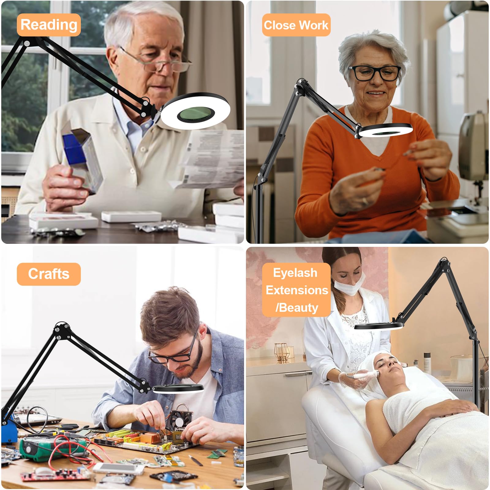 2300 Lumens Magnifying Glass with Light and Stand, 5X Esthetician Light Lamp with Overweight Base, 5 Color Modes, 3-in-1 Dimmable Magnifying Floor Lamp for Reading, Eyelash Extensions, Close Work