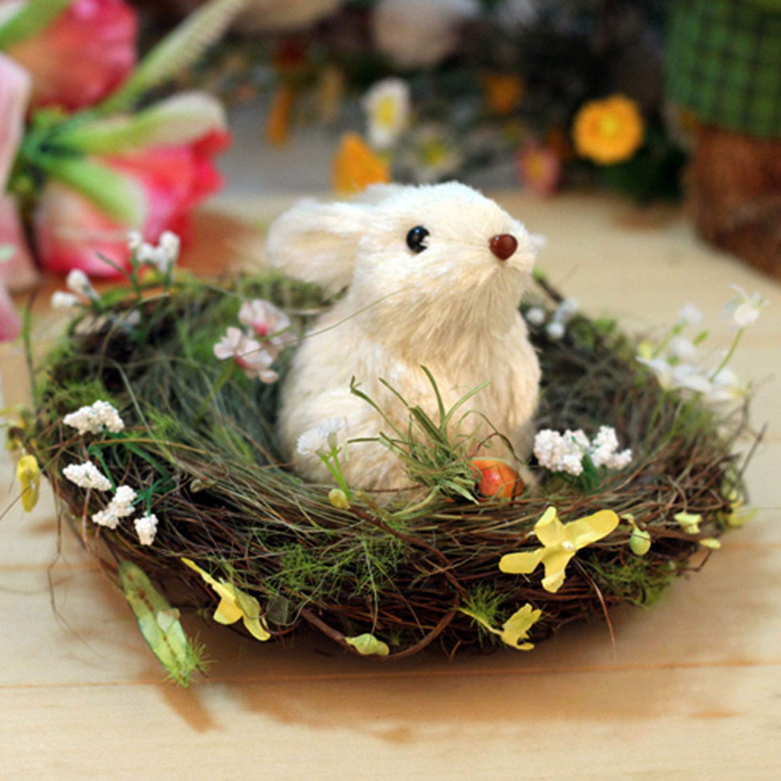 aporake Easter Bunny Statue, Standing Straw Rabbit, Simulation Bunny Garden Decor, Hand-Woven Straw Animal Figurine Festival Home Ornament (#11)