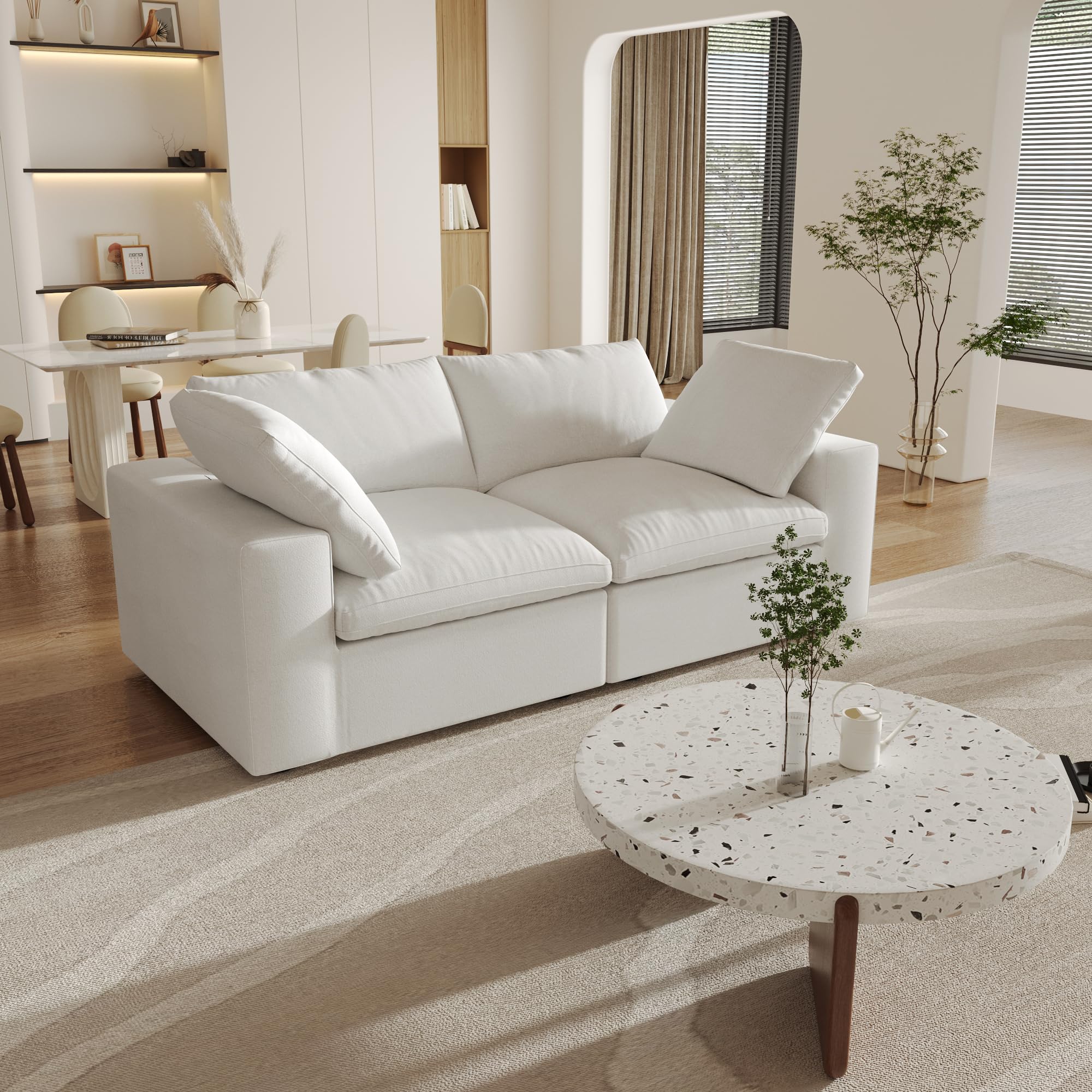WJShome Love Seat Sofas,Down Filled Modular Sectional Sofas for Living Room,Cushion Covers Removable, Customizable Modular Sectional Couch for Apartment(White)
