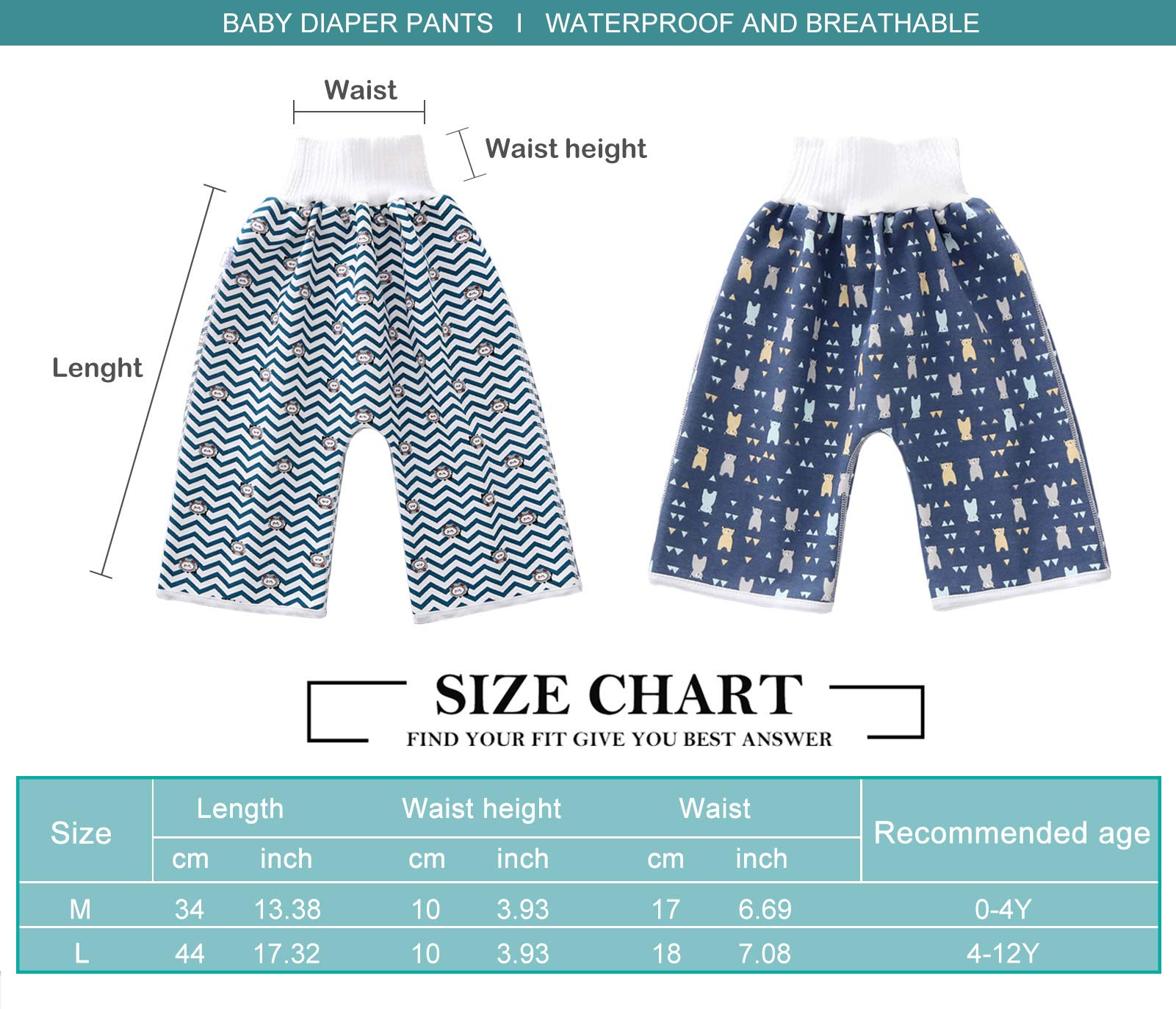 Happy Cherry Diaper Skirts for Baby Boy and Girl Toddler Cotton Diaper Cover Washable Leakproof Training Pants 0-4T