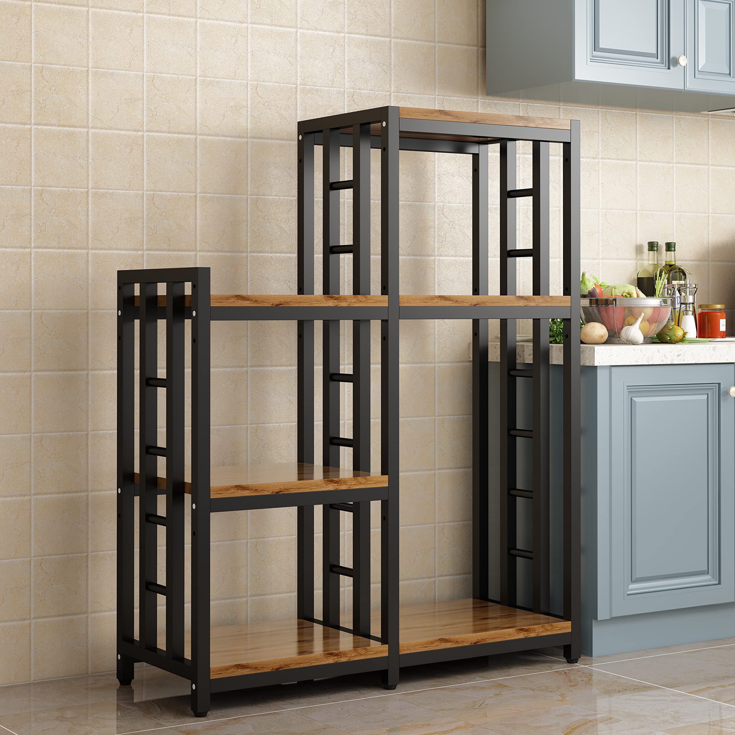 Abao panda Kitchen Bakers Rack, 4-Tier+3-Tier Workstation Organizer Shelf, Free Standing Kitchen Utility Cart Storage Shelf Organizer Utility Microwave Stands Storage for Spice(Rustic Brown)