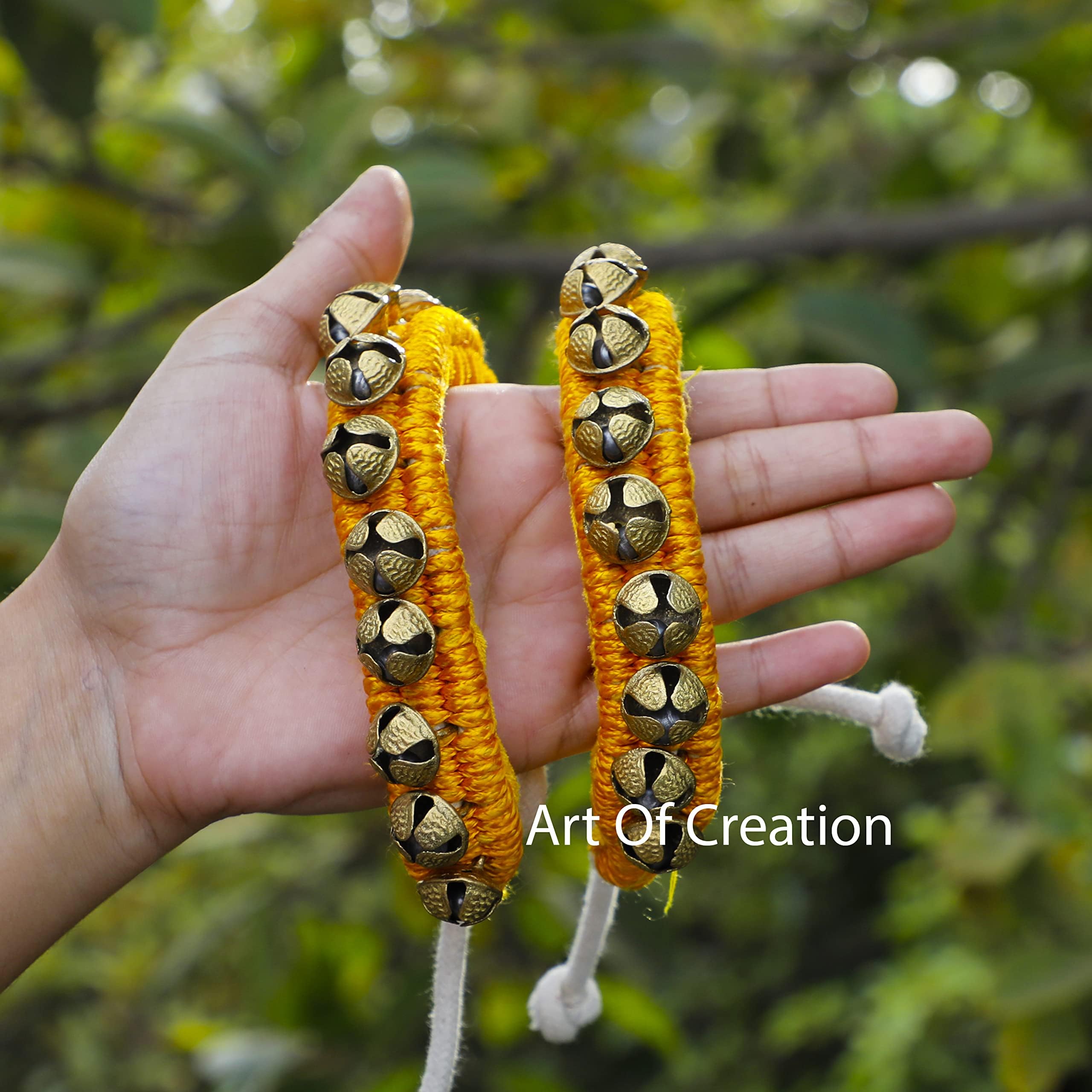 Art Of Creation Kathak Dancing Ghungroo Anklet Pair Yellow 1 line Indian Classical Dancers Musical Instrument Bharatnatayam Ghungru (Yellow) 20 Bell