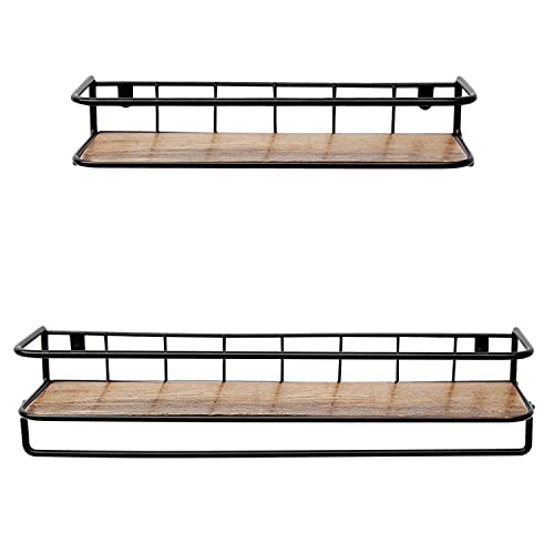 QEEIG Bathroom Shelves Over Toilet - Floating Wall Shelf with Towel Bar Farmhouse Set of 2, Rustic Brown (FS626)