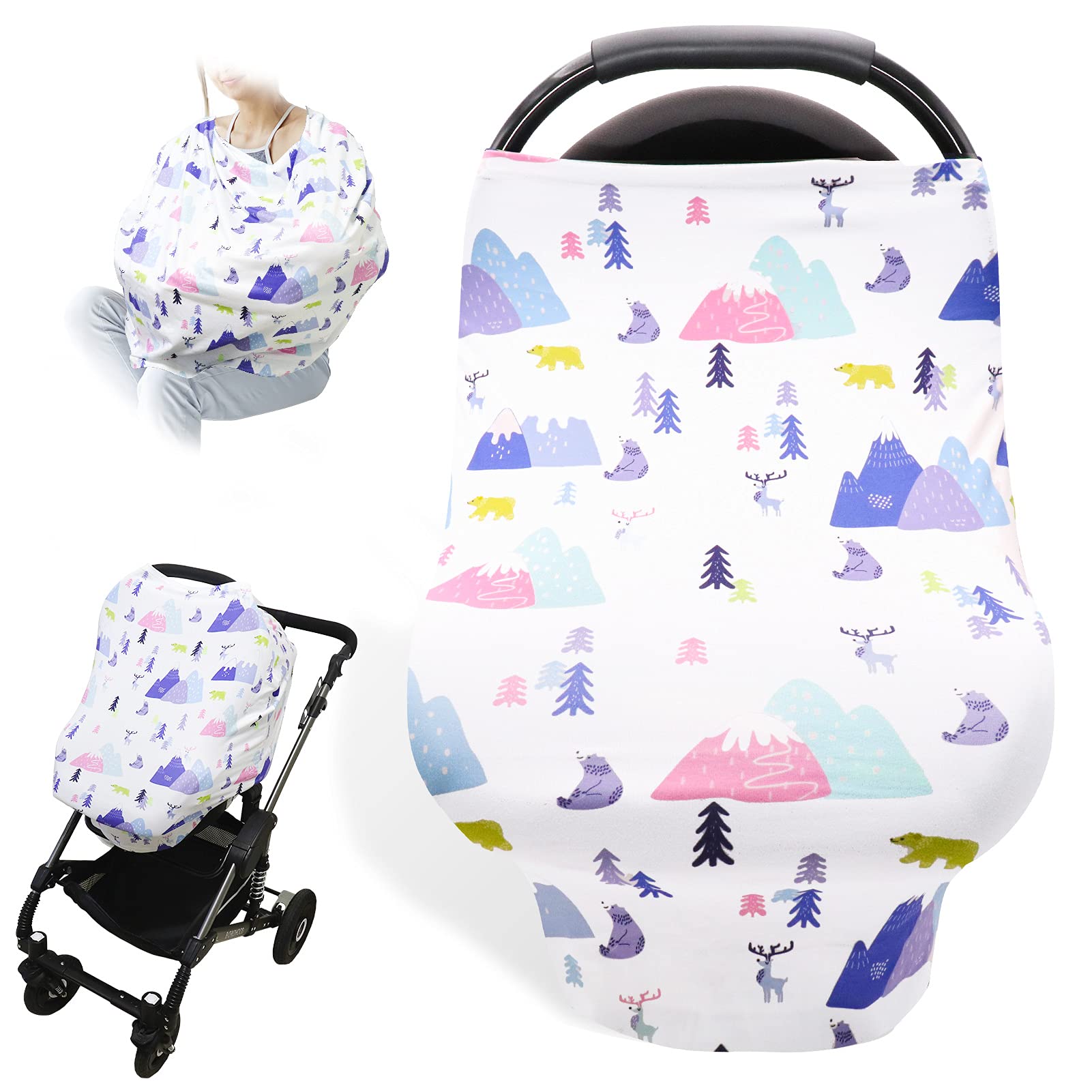 GFU Baby Car Seat Cover for Baby Boys and Girls, Carseat Canopy for Infant, Multi- use Nursing Covers, Stretchy Baby Car Seat Cover for Stroller/High Chair/Shopping Cart/Car Seat Canopies
