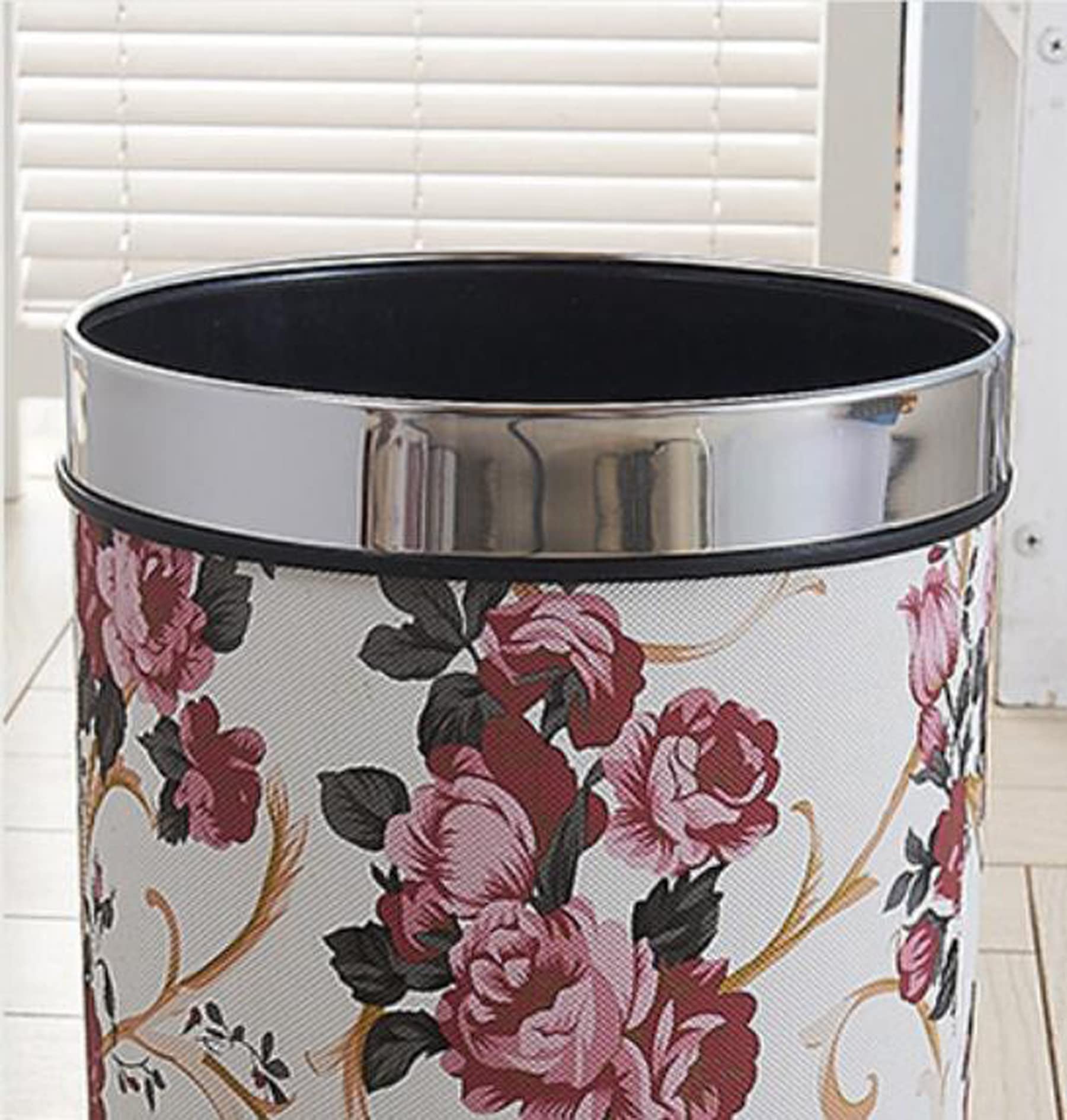 Happiness Decoration Round Garbage Bin Open Top 3.2 Gallon Trash Can for Home, Office, Kitchen, Bathroom,Bedroom, Living Room Wastebasket Waterproof Pu Leather Trash Can Decor (Pattern-D)