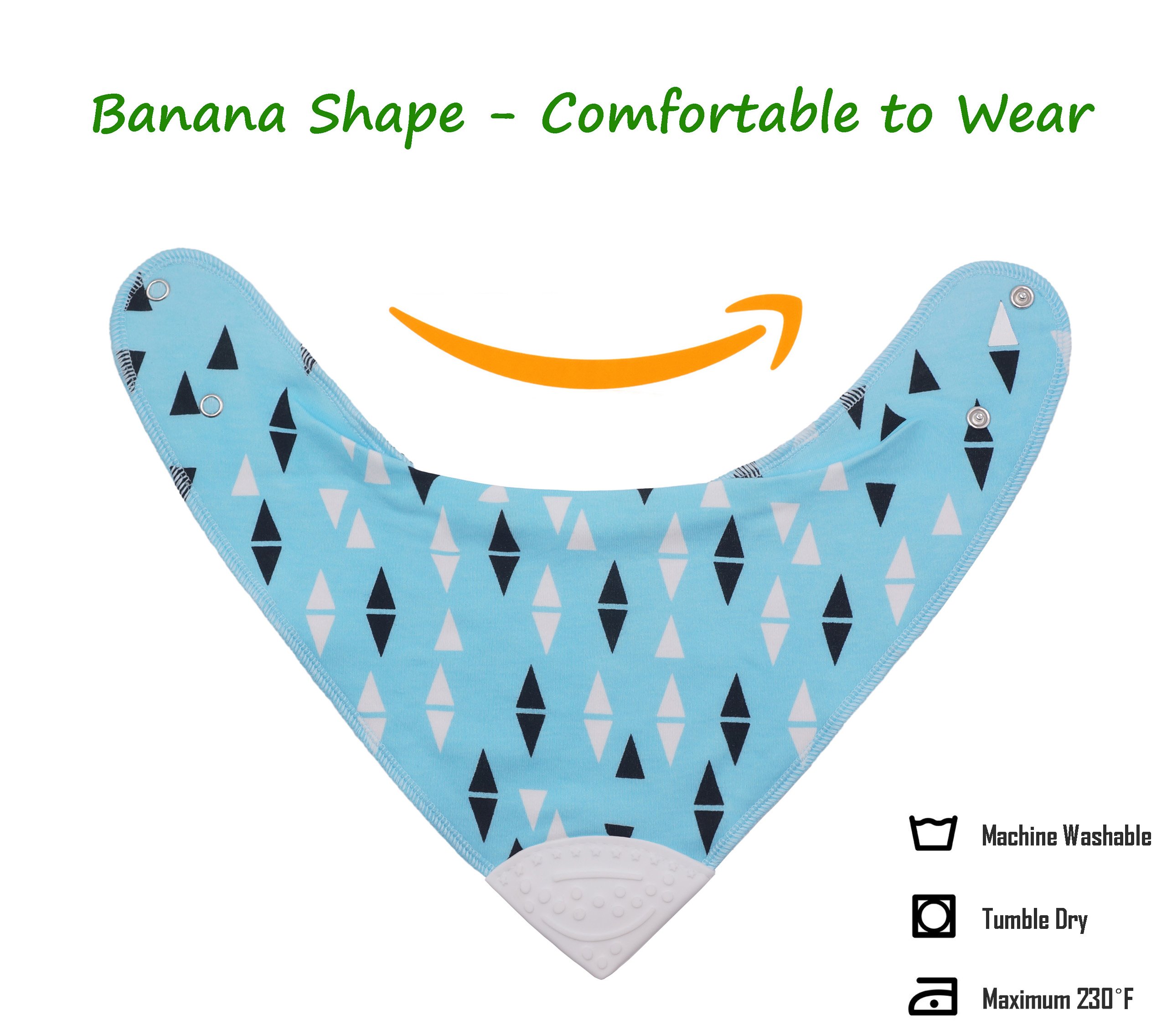 Baby & Toddler Bandana Teething Bib with BPA-Free Silicone Teether and Adjustable Snap for Boys and Girls, (5-Pack)