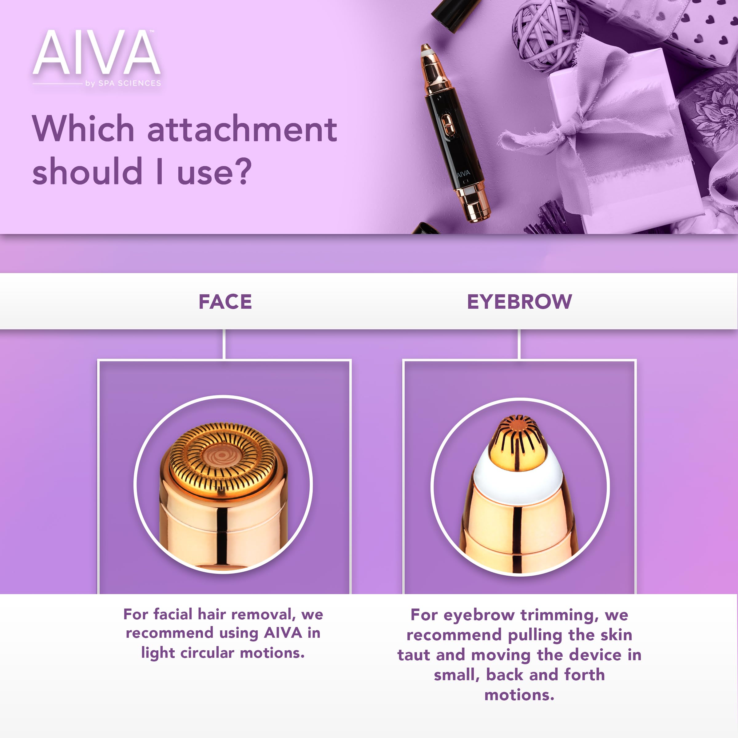 SPA SCIENCES - AIVA - The 2-in-1 Facial Hair Remover & Eyebrow Trimmer with Built-in LED Lights