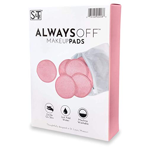 S&T INC. Makeup Remover Wipes for Skin Care with Laundry and Storage Bag, Reusable Makeup Wipes or Face Towels, Travel Essentials, Pink, 4.25 In. Diameter, 16PK